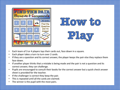 Elements and Compounds Find the Pair Team Game KS3 | Teaching Resources