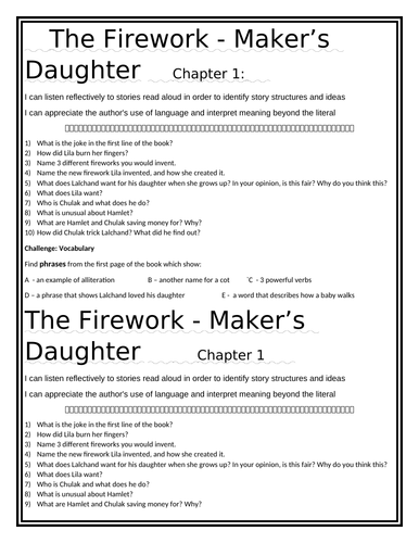 Firework-Maker's Daughter Chapter One: 2 x Comprehension tasks ...