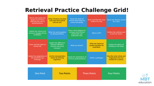 Retrieval practice grid GCSE (Cells, PS and the respiratory system ...