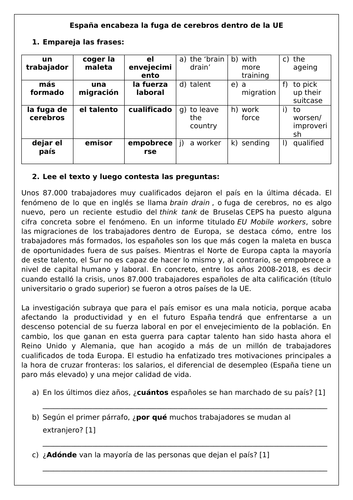 Spanish A Level la fuga de cerebros: employment, work & 'the brain ...
