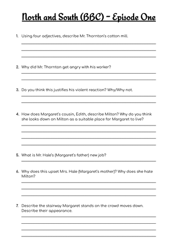 Industrial Revolution - North and South Episode 1 (BBC)(2004) Questions ...