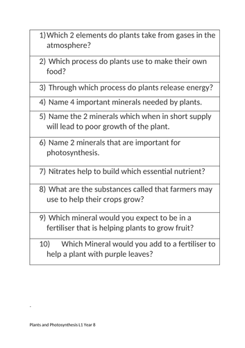 AQA KS3 Photosynthesis COMPLETE LESSONS | Teaching Resources