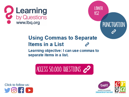 Year 2 Year 3 Using Commas in a List | Teaching Resources