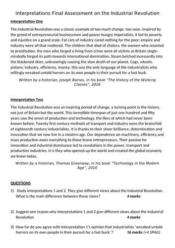 Industrial Revolution end of topic assessment - Interpretations task ...