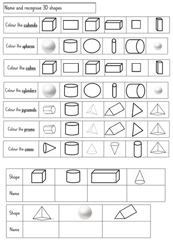 3D Shape Worksheet | Teaching Resources