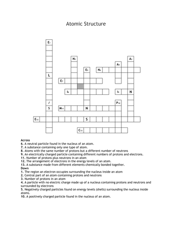 Atomic Structure Crossword | Teaching Resources