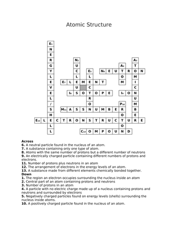 Atomic Structure Crossword - Modifiable | Teaching Resources