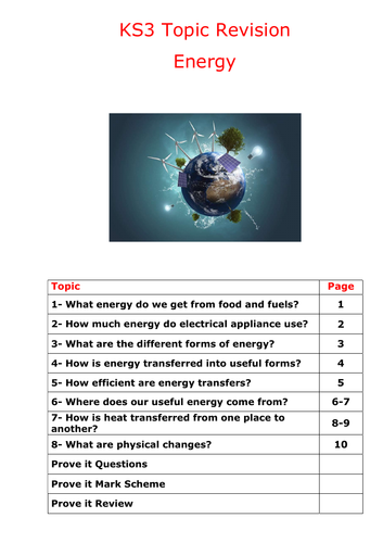 KS3 Energy unit topic revision booklet | Teaching Resources