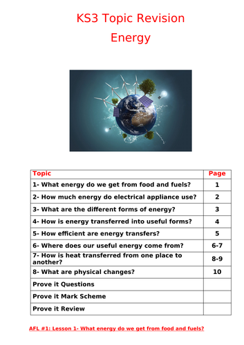 Ks3 Energy Unit Topic Revision Booklet Teaching Resources