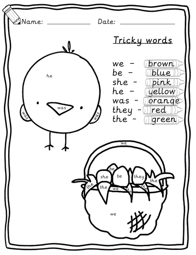 Reception/Year 1 - Tricky words colouring worksheet Easter theme, phase ...