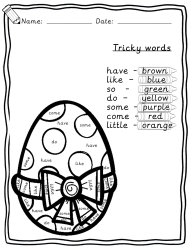 Reception/Year 1 - Tricky words colouring worksheet Easter theme, phase ...