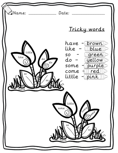 Reception/Year 1 - Tricky words colouring worksheet Easter theme, phase ...
