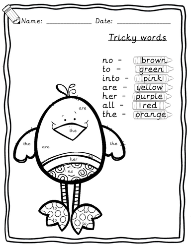 Reception/Year 1 - Tricky words colouring worksheet Easter theme, phase ...