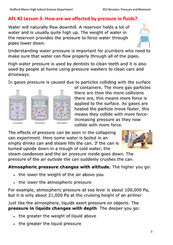 KS3 Pressure and Moments unit topic revision booklet | Teaching Resources