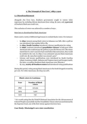 Edexcel A Level History: 39.1 Jim Crow and disenfranchisement ...