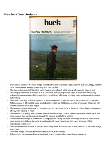 Huck Magazine Analysis - Front Cover | Teaching Resources
