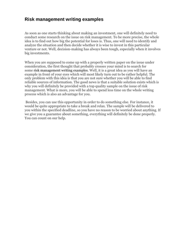 Risk management writing examples | Teaching Resources
