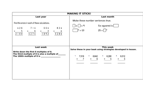 Make it stick-Math revision | Teaching Resources