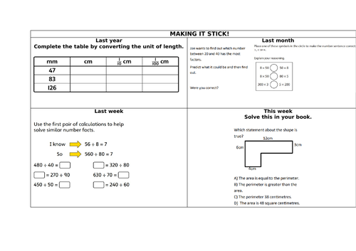 Make it stick-Math revision | Teaching Resources