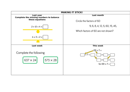 Make it stick-Math revision | Teaching Resources