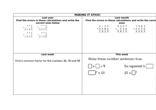 Make it stick-Math revision | Teaching Resources