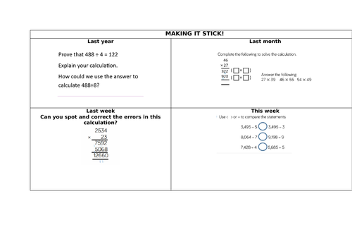 Make it stick-Math revision | Teaching Resources