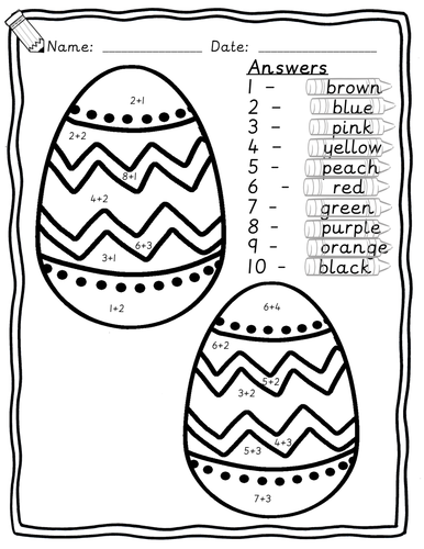 Colour by adding to 10 and 100 Maths Easter worksheets - Kindergarten ...