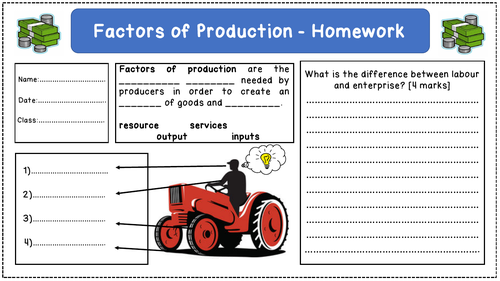Factors of Production Homework | Teaching Resources