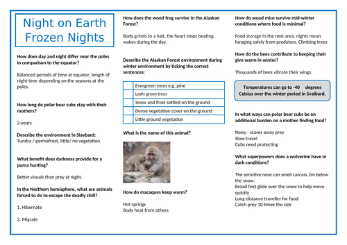 Night on Earth - Frozen Nights | Teaching Resources