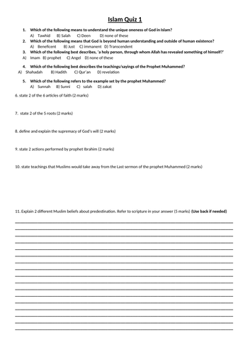 Key beliefs in Islam revision | Teaching Resources