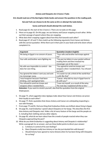 Antony and Cleopatra Whole Scheme Year 9 | Teaching Resources