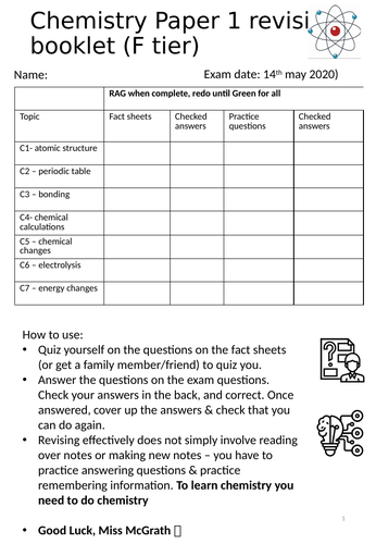 Paper one chemistry revision | Teaching Resources