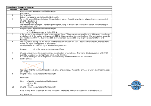 Resultant Forces / Weight - GCSE Physics and/or Combined Science ...