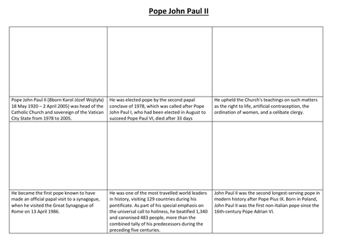 Pope John Paul II Comic Strip and Storyboard | Teaching Resources