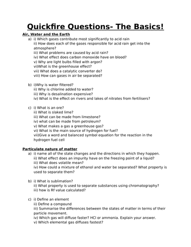 IGCSE chemistry 250+ quickfire questions with answers | Teaching Resources