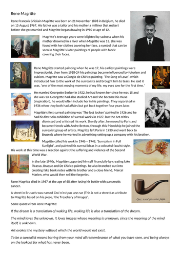 Rene Magritte surrealism mini project including biography | Teaching ...