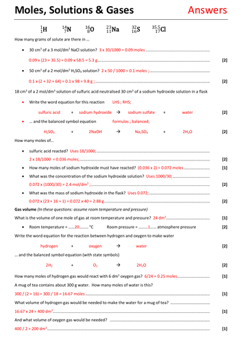 Topic 3: Quantitative Chemistry Revision Questions and Answer Sheets ...