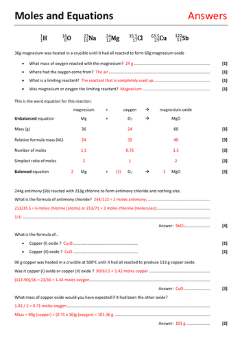 Topic 3: Quantitative Chemistry Revision Questions and Answer Sheets ...