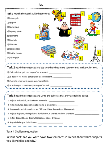 school subjects les matières à l'école | Teaching Resources