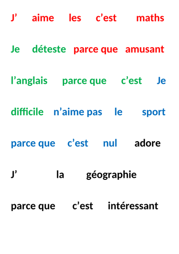 school subjects les matières à l'école | Teaching Resources