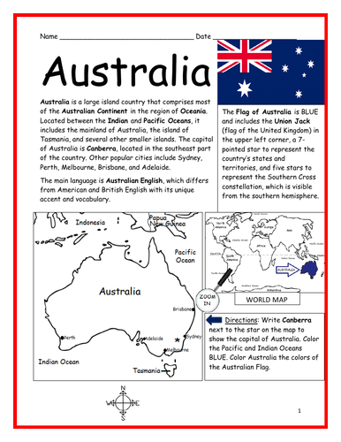 AUSTRALIA - COUNTRY - Introductory Geography Handout | Teaching Resources