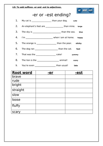 Y2 SPAG adding er and est to adjectives | Teaching Resources Y2 SPAG adding er and est to adjectives | Teaching Resources