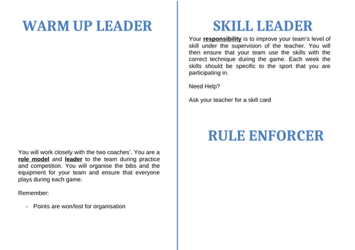 Leadership Cards-Roles, Warm-ups, Sessions & Rules | Teaching Resources