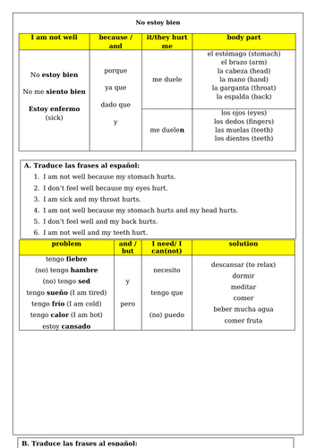 La salud / me duele - health, illness & body parts - Spanish GCSE ...