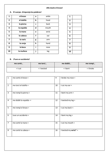 La salud / me duele - health, illness & body parts - Spanish GCSE ...