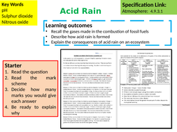 KS4 AQA GCSE Chemistry (Science) Acid Rain Lesson & Activites ...