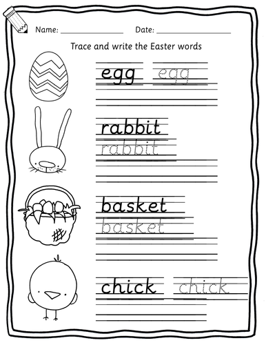 Easter vocabulary phonics writing worksheets | Teaching Resources