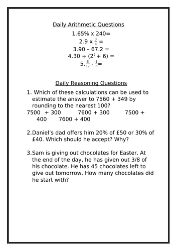 Maths 10 minute practice Year 6 with answers | Teaching Resources