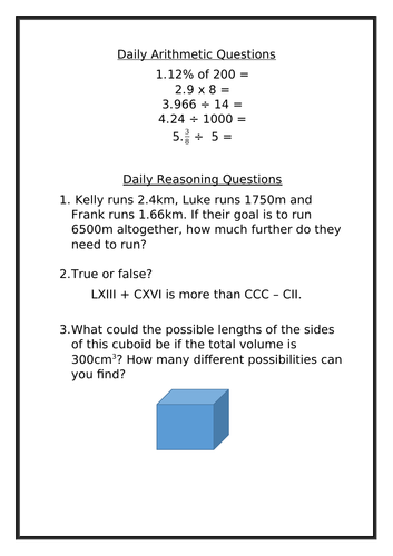 Maths 10 minute practice Year 6 with answers | Teaching Resources
