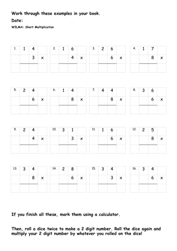 Short Column Multiplication Sheets Differentiated 2 digit x 1 digit ...